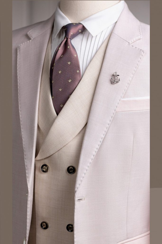 Vest hồng 2 nút dập chỉ - LIN wedding suit