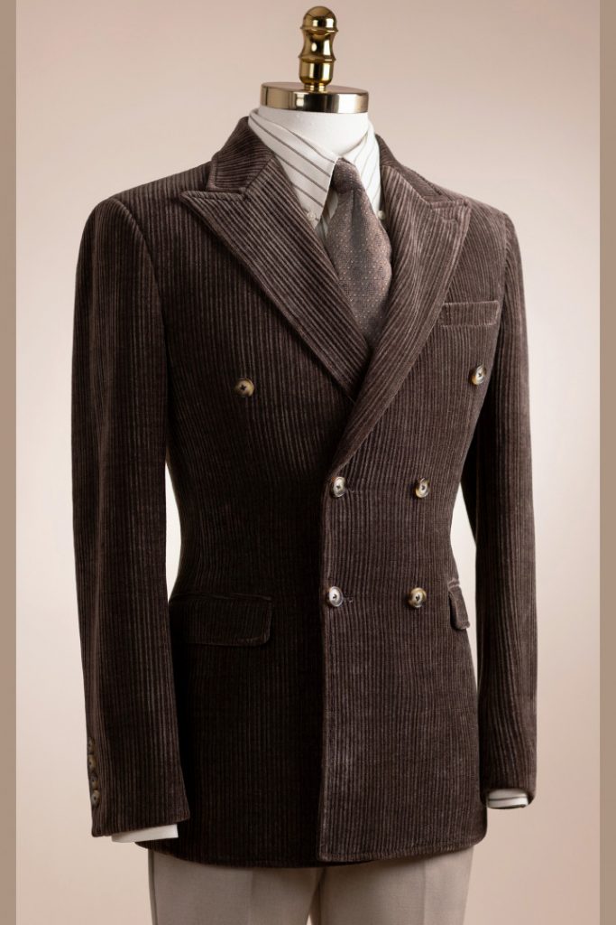 Vest nâu nhung tăm cổ nhọn 6 nút - LIN wedding suit