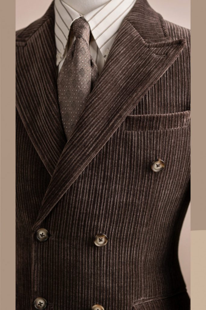 Vest nâu nhung tăm cổ nhọn 6 nút - LIN wedding suit
