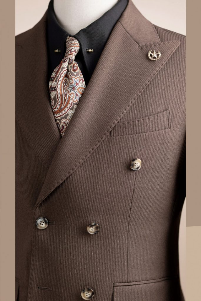 Vest nâu đậm thun tăm cổ nhọn 6 nút đột chỉ - LIN wedding suit